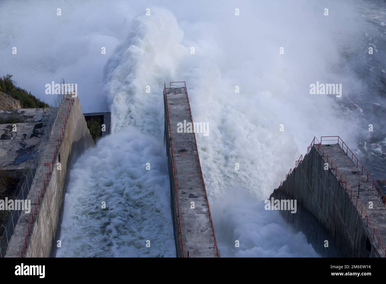 Kolyma hydroelectric power station in Magadan region, Russia. Spillway ...