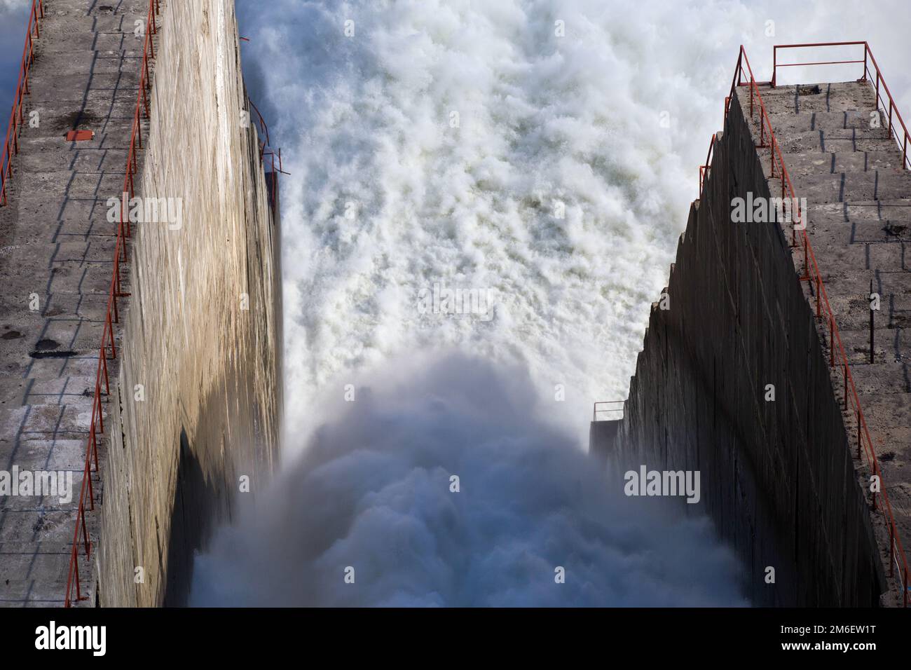 Kolyma hydroelectric power station in Magadan region, Russia. Spillway ...