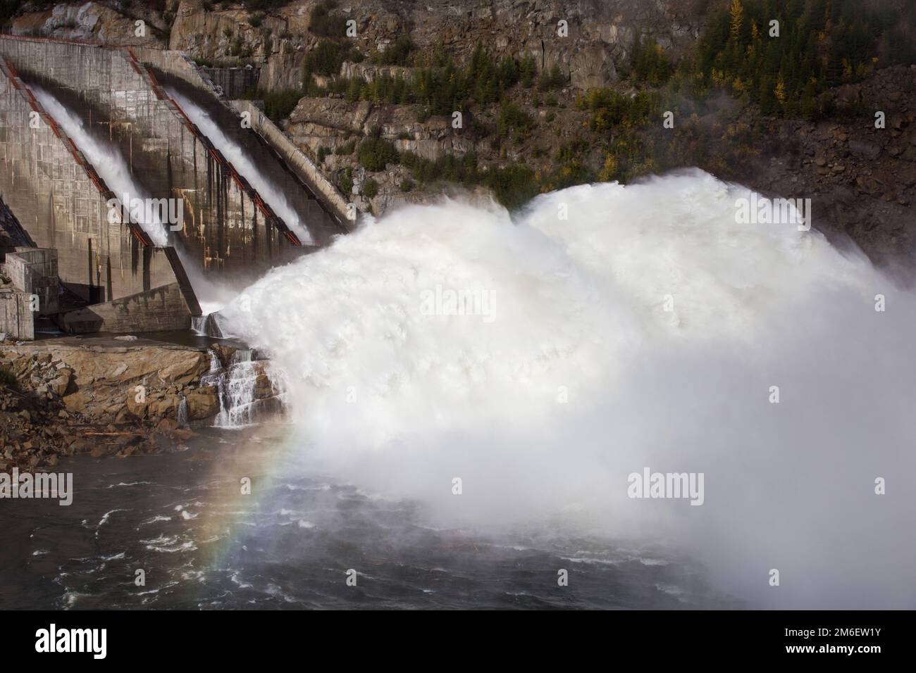 Kolyma hydroelectric power station in Magadan region, Russia. Spillway ...