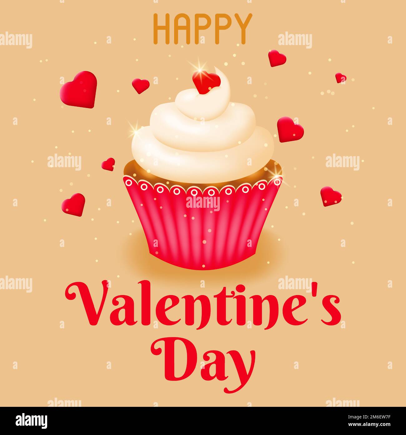 Valentine's Day card with cupcake and heart. Vector illustration Stock ...