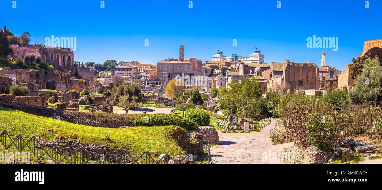 Historic Roman Forum in Rome scenic springtime panoramic view, eternal ...