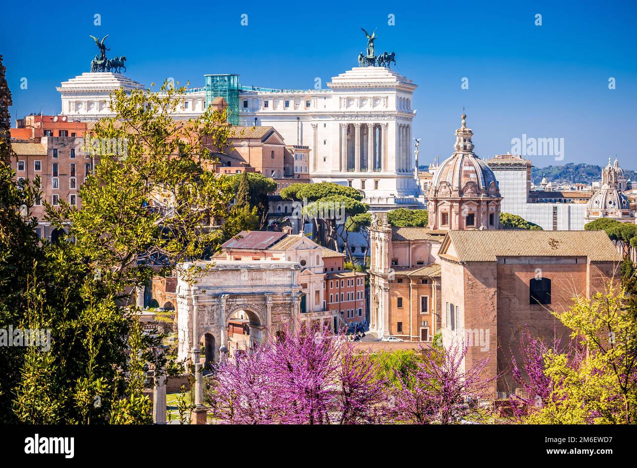 Historic Roman Forum and Rome landmarks scenic springtime view, Forum ...