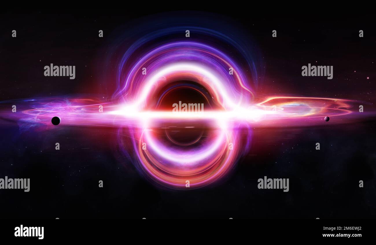 Abstract black hole system over star field with event horizon, gravity ...