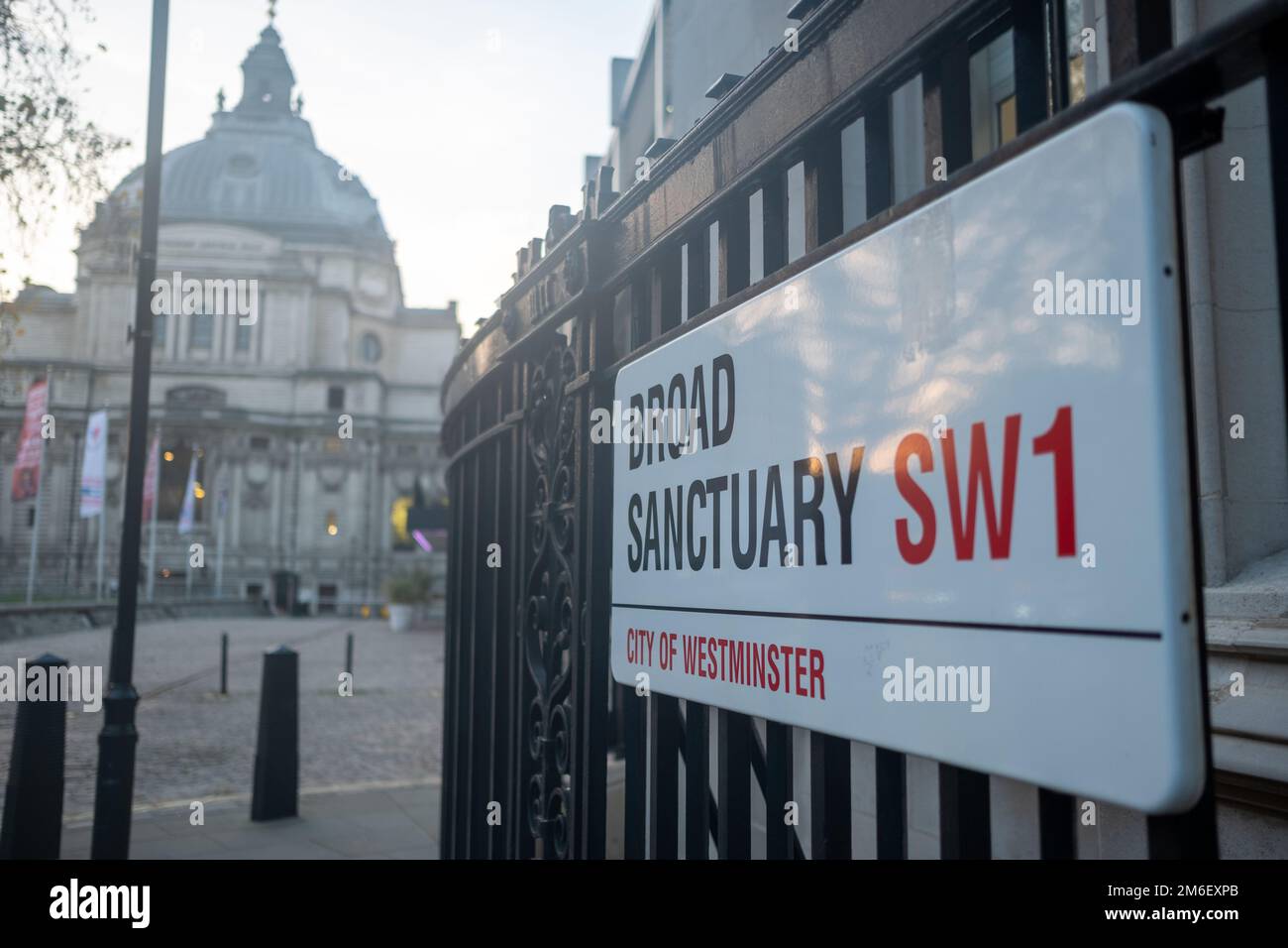 London- November 2022: Methodist Central on Hall Broad Sanctuary sign ...