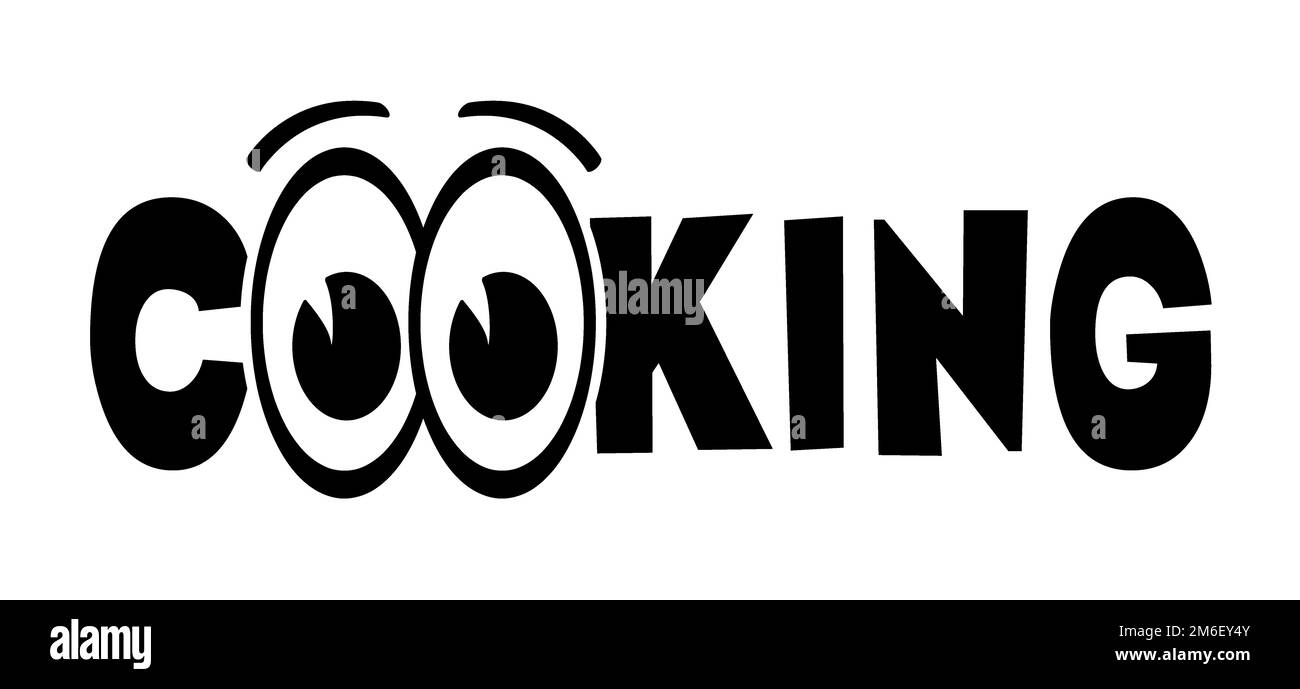 Cartoon sloagan cooking with drawing eye, iris and eyelash. Vector ...