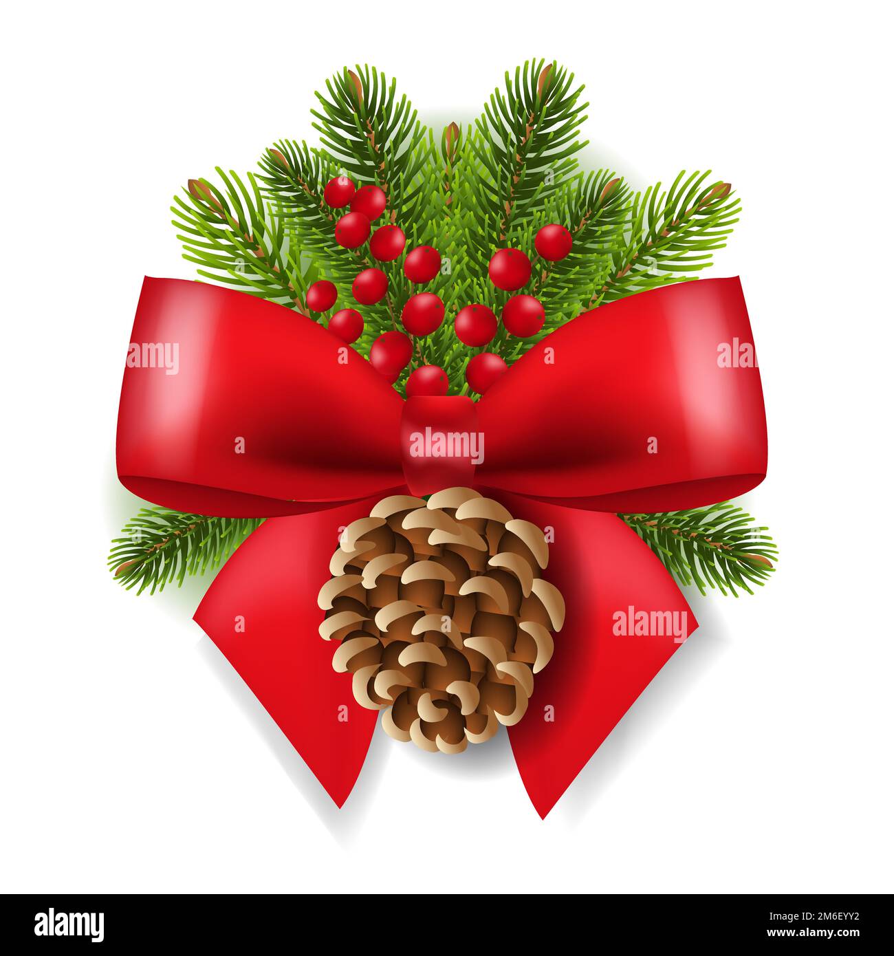 Merry Christmas Red Ribbon With Cone Stock Photo - Alamy