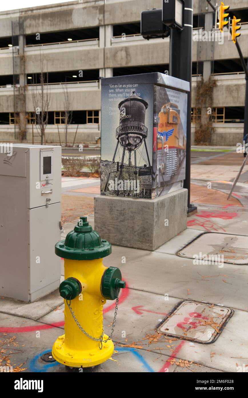A fire hydrant and a junction box in Ogden City, Utah Stock Photo - Alamy