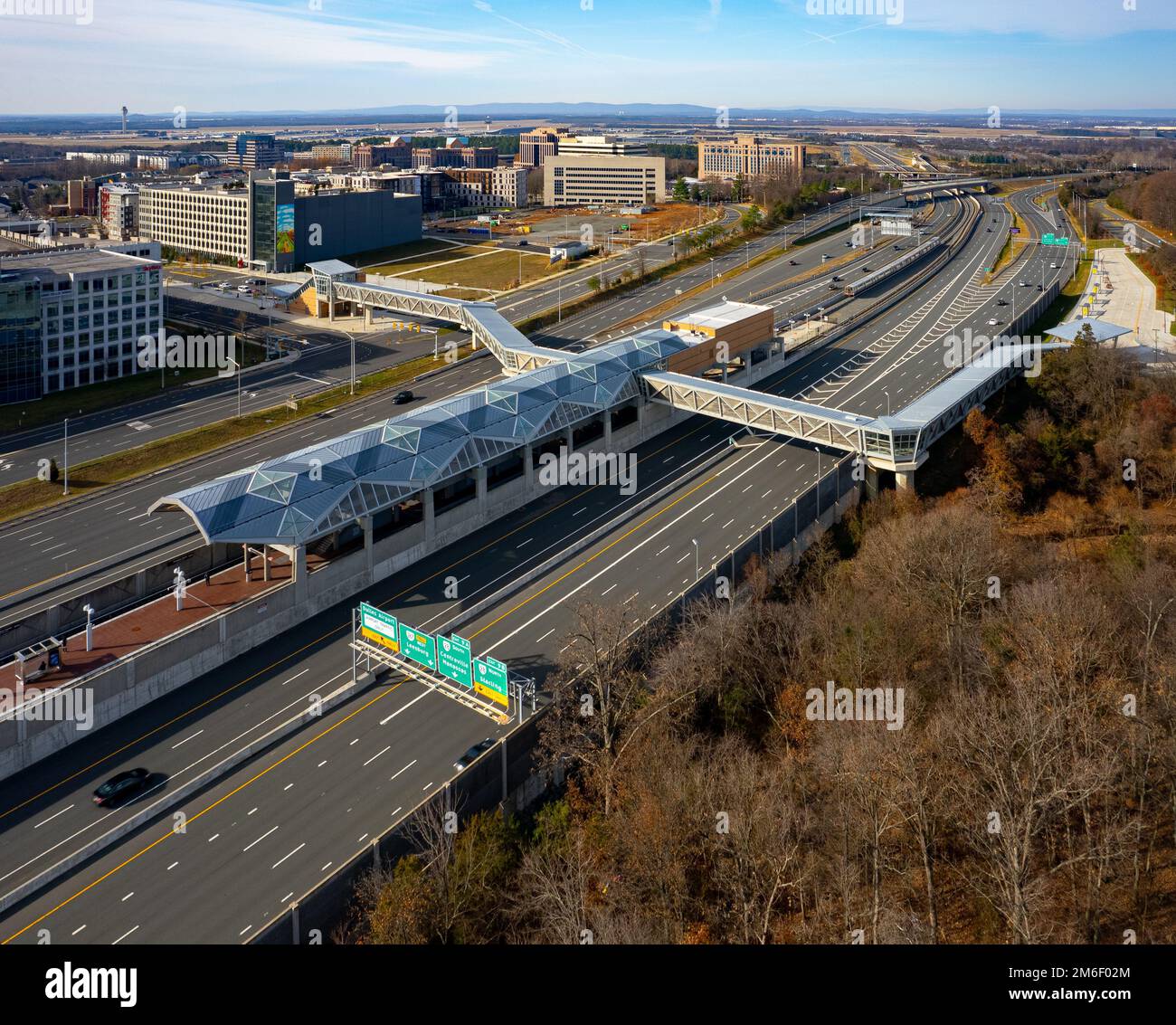 Aerial view of Silver Line metro station and Dulles Airport in US Stock ...