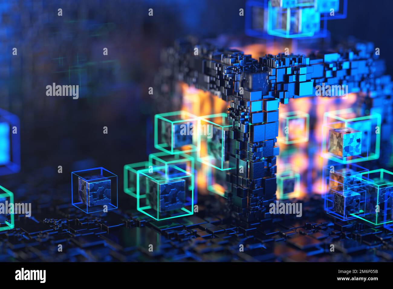 Blockchain technology. concept of a quantum computer. Abstract ...