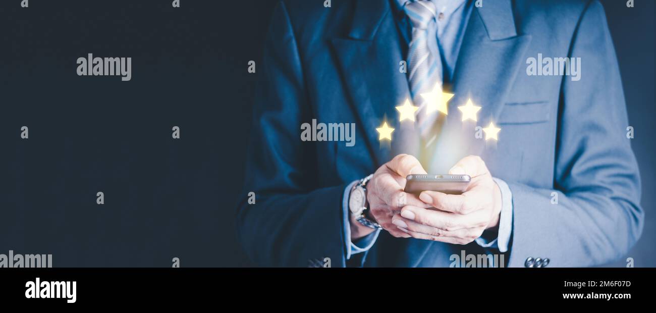 Hand shows the sign of the top service Quality assurance 5 star ...