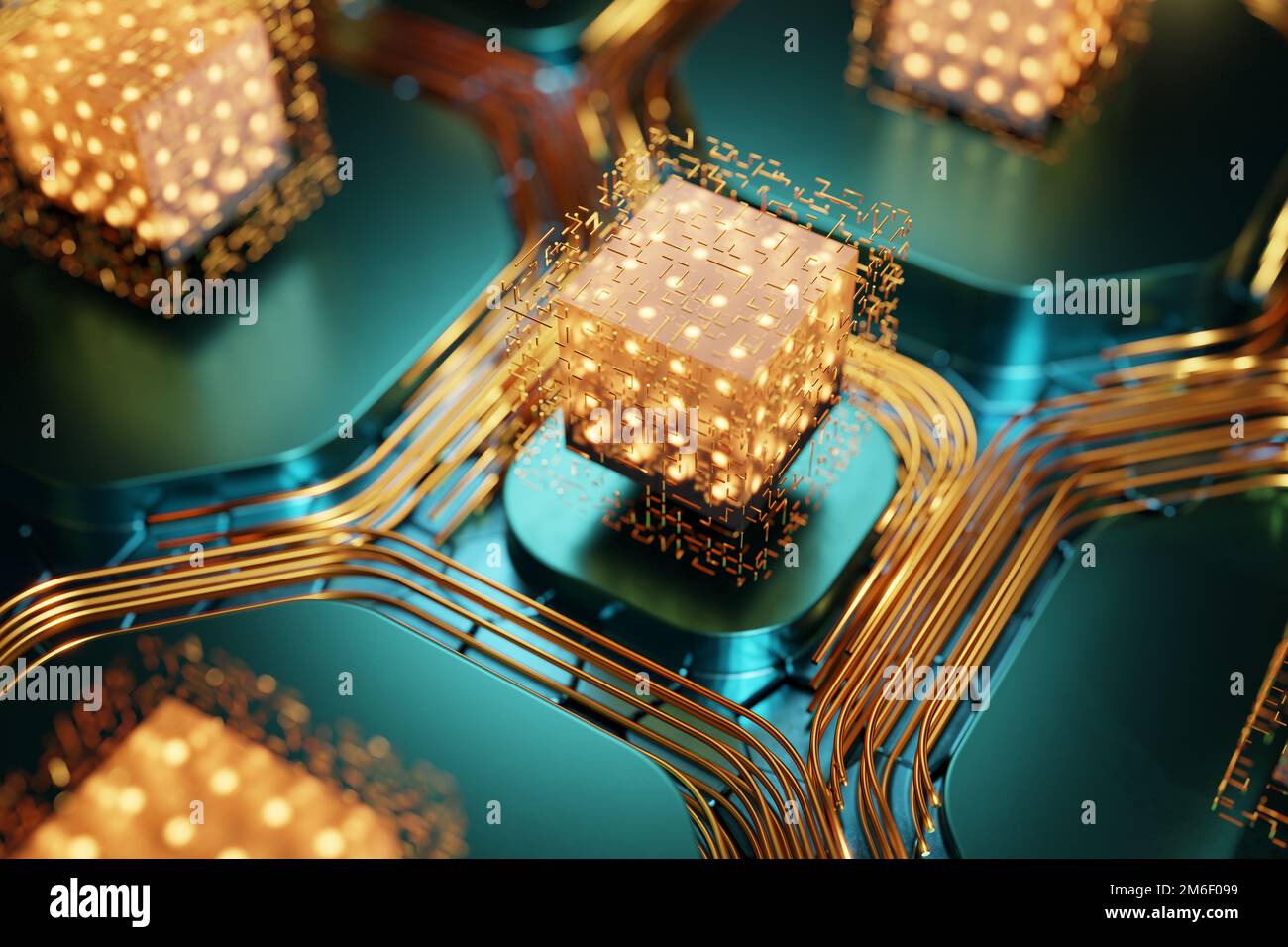 Luminous processor. Abstract technological background from blocks ...