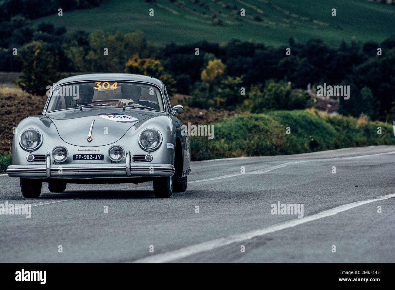PORSCHE 356 1600 COUPÃ‰ 1956 on an old racing car in rally Mille Miglia ...