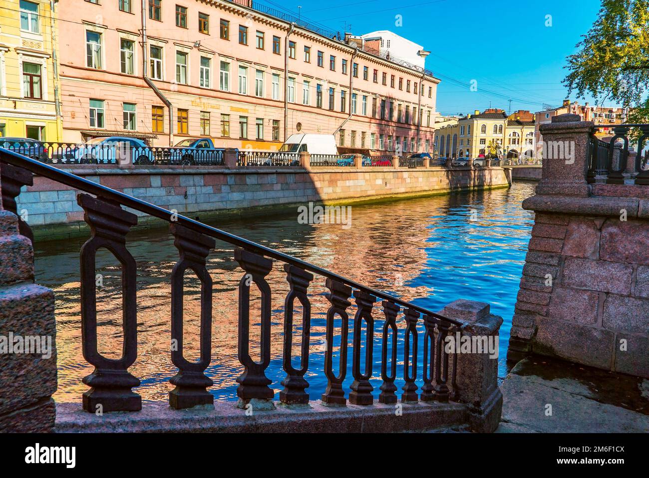 View of the Bank bridge with griffins across the Griboyedov canal ...