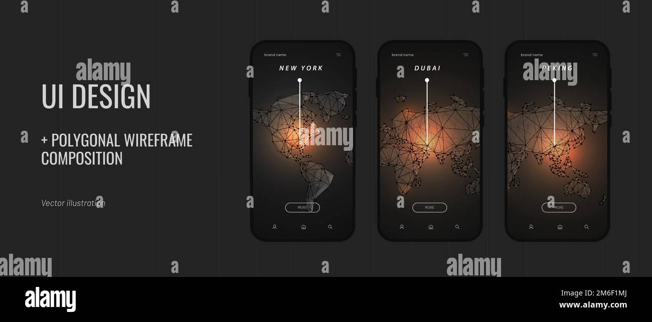 World map + UI design. Polygonal wireframe composition. Abstract ...