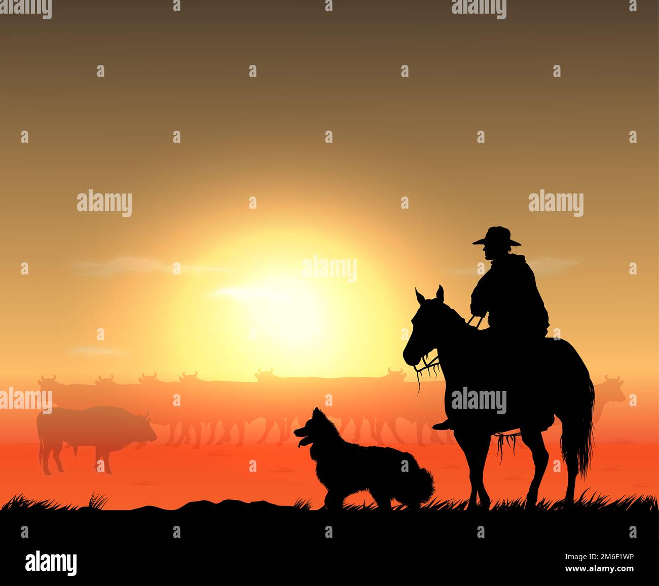 Silhouette cowboy cattle hi-res stock photography and images - Alamy