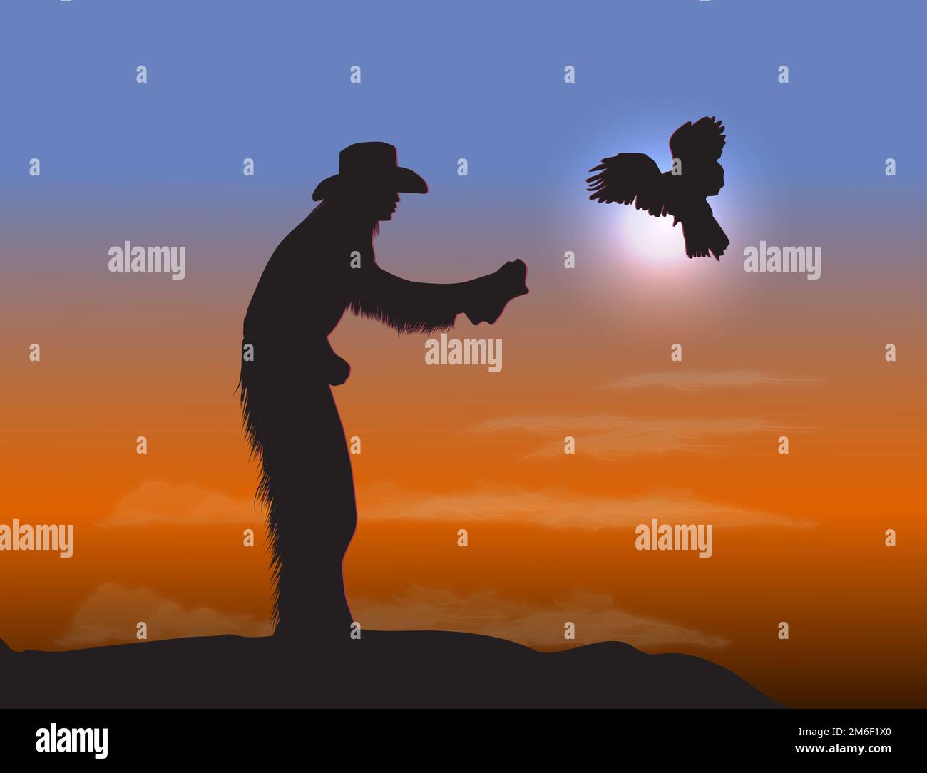 Cowboy with Eagle Stock Photo - Alamy