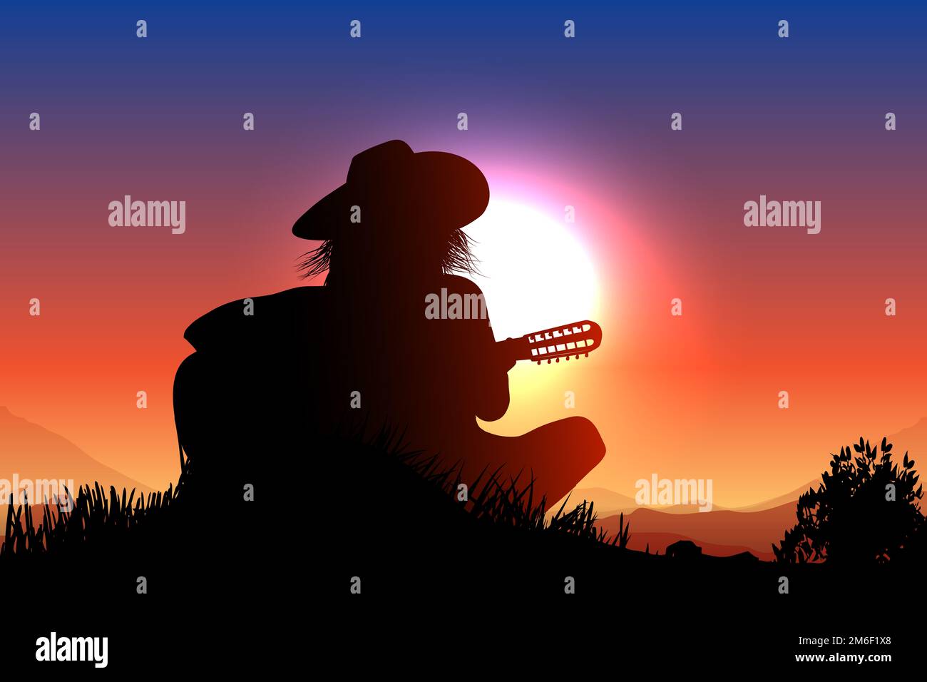 Cowboy song at sunset Stock Photo - Alamy