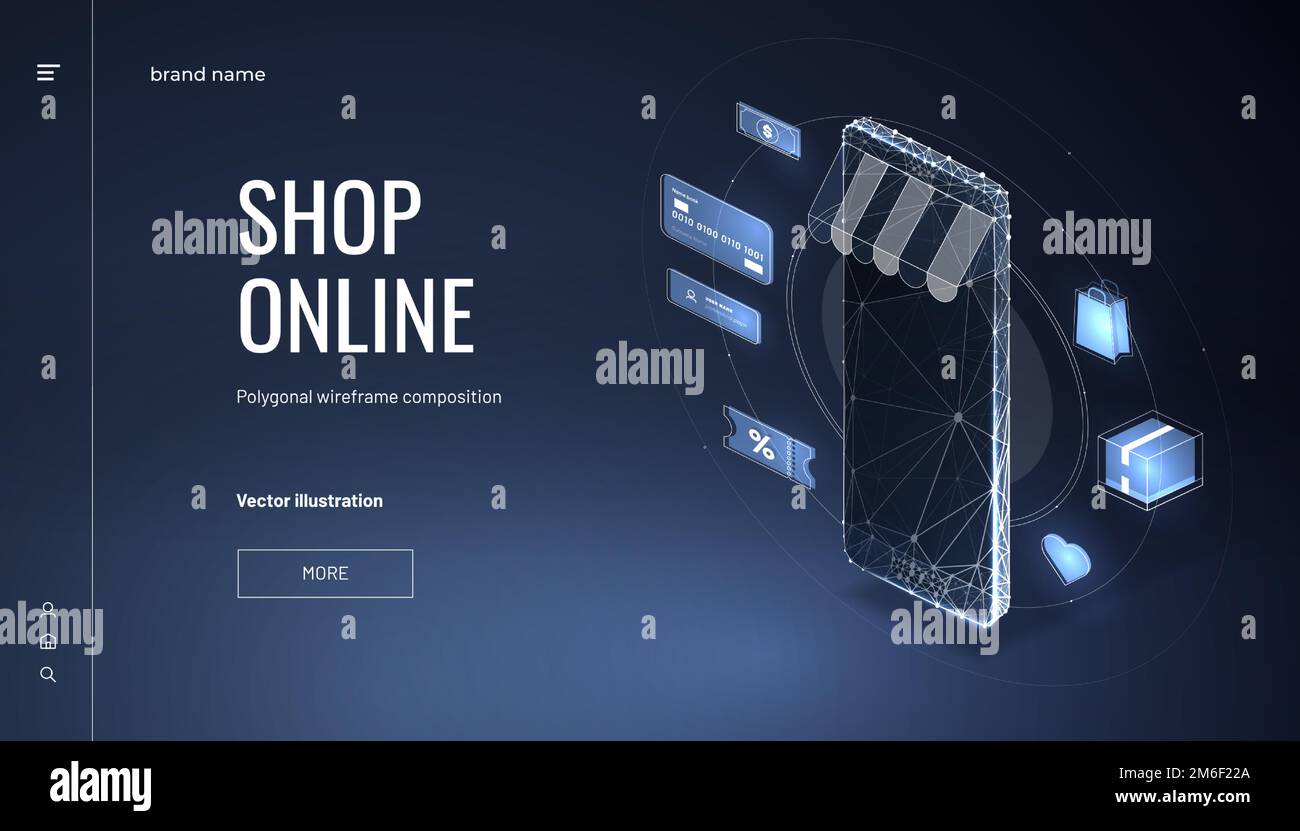 Online store. Smartphone - internet shop. Low poly wireframe style ...