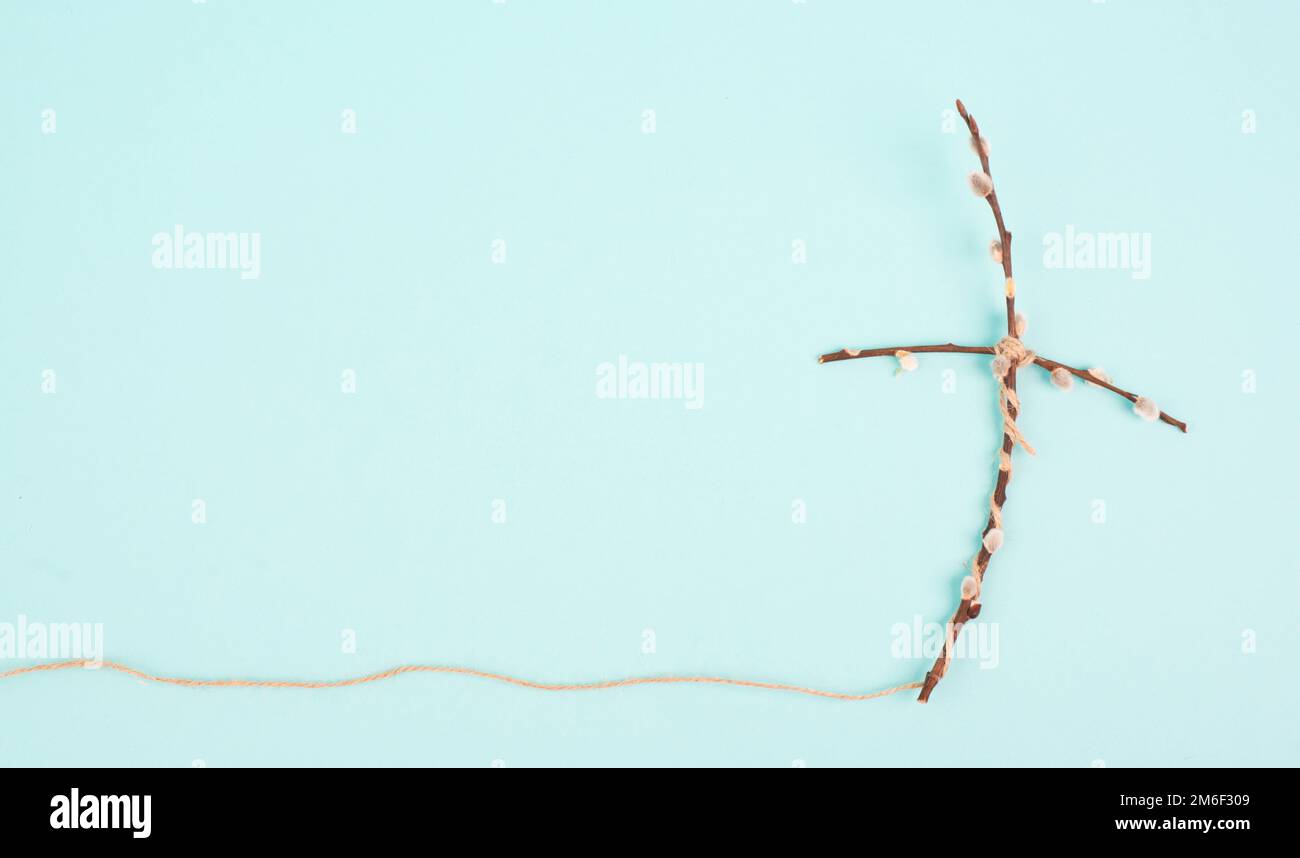 Religious cross made from willow branches, belief, faith and ...