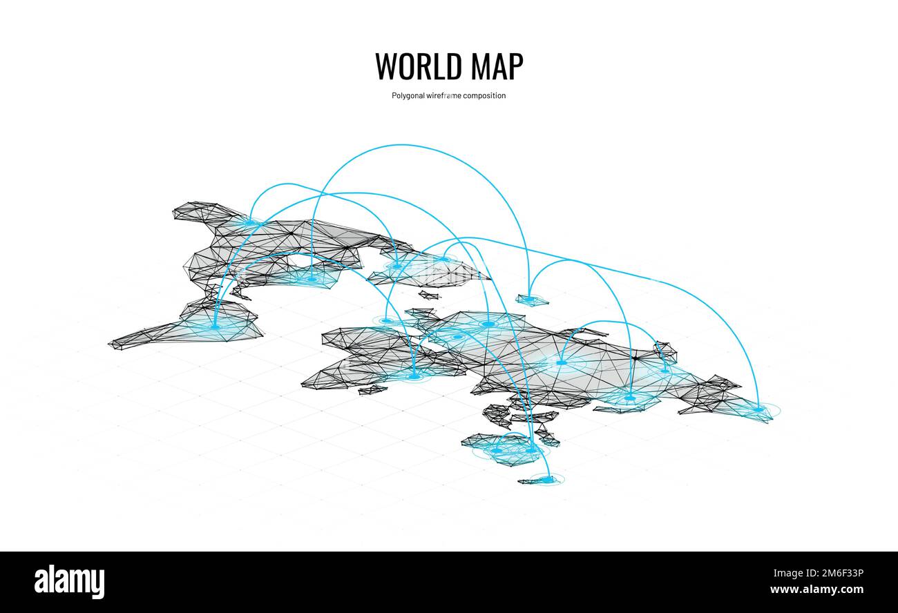 World map isometric. Polygonal wireframe composition. Air travel concept. Abstract illustration ...