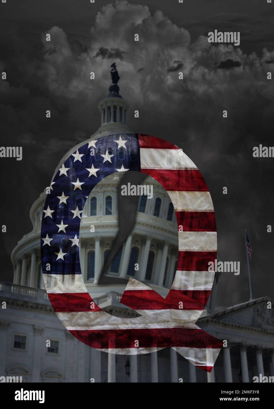 The Capitol building in Washington DC with dark storm clouds , split ...