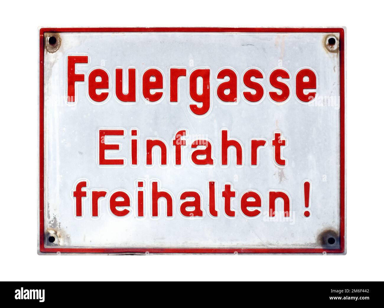 German sign isolated over white. Fire lane, keep entrance clear Stock ...