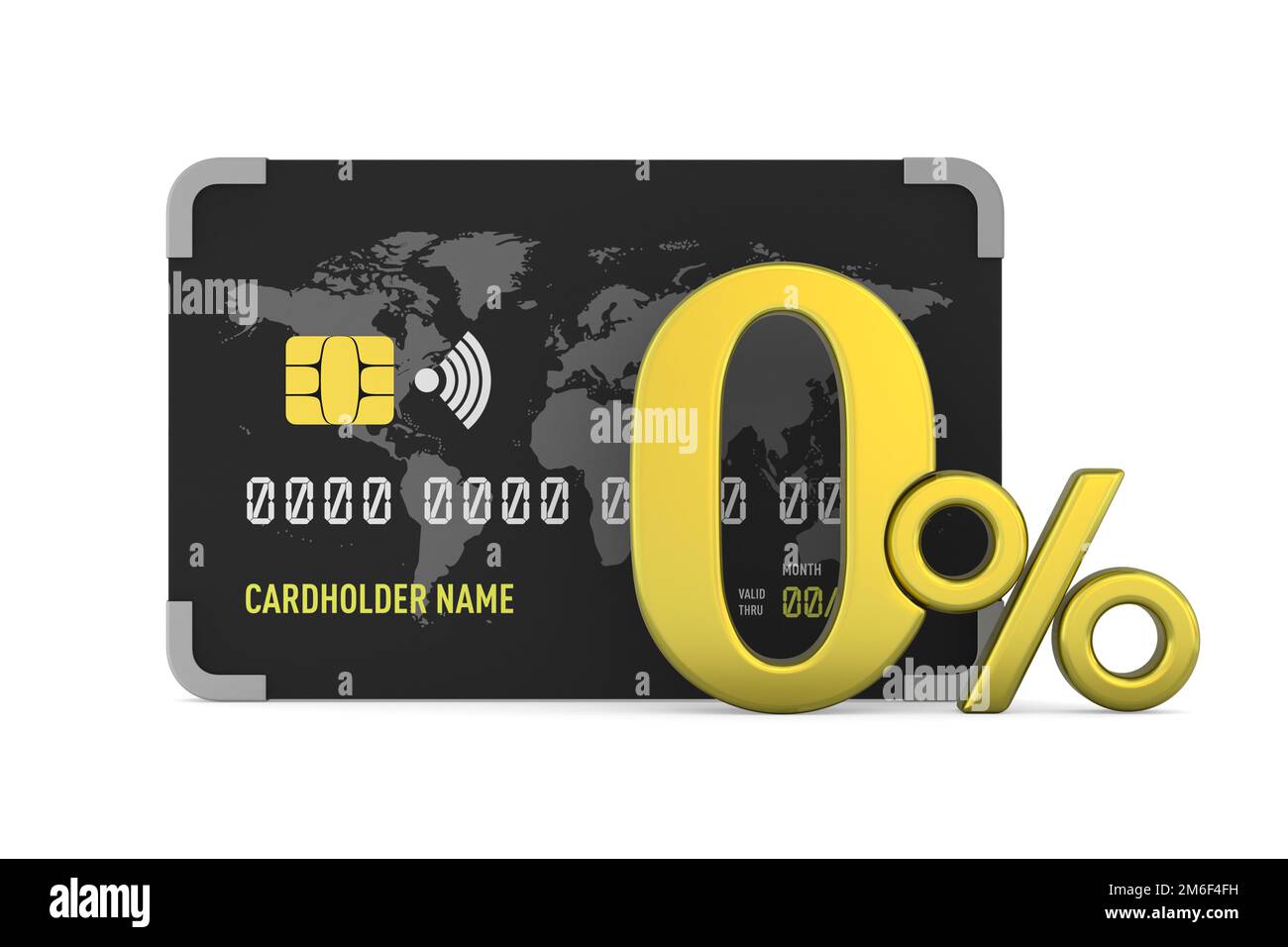 credit card and 0 percent on white background. Isolated 3D illustration ...