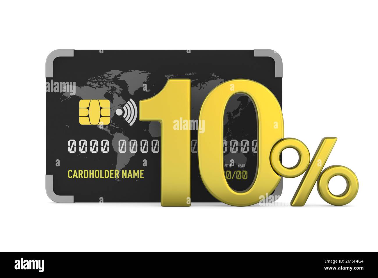 credit card and 10 percent on white background. Isolated 3D ...