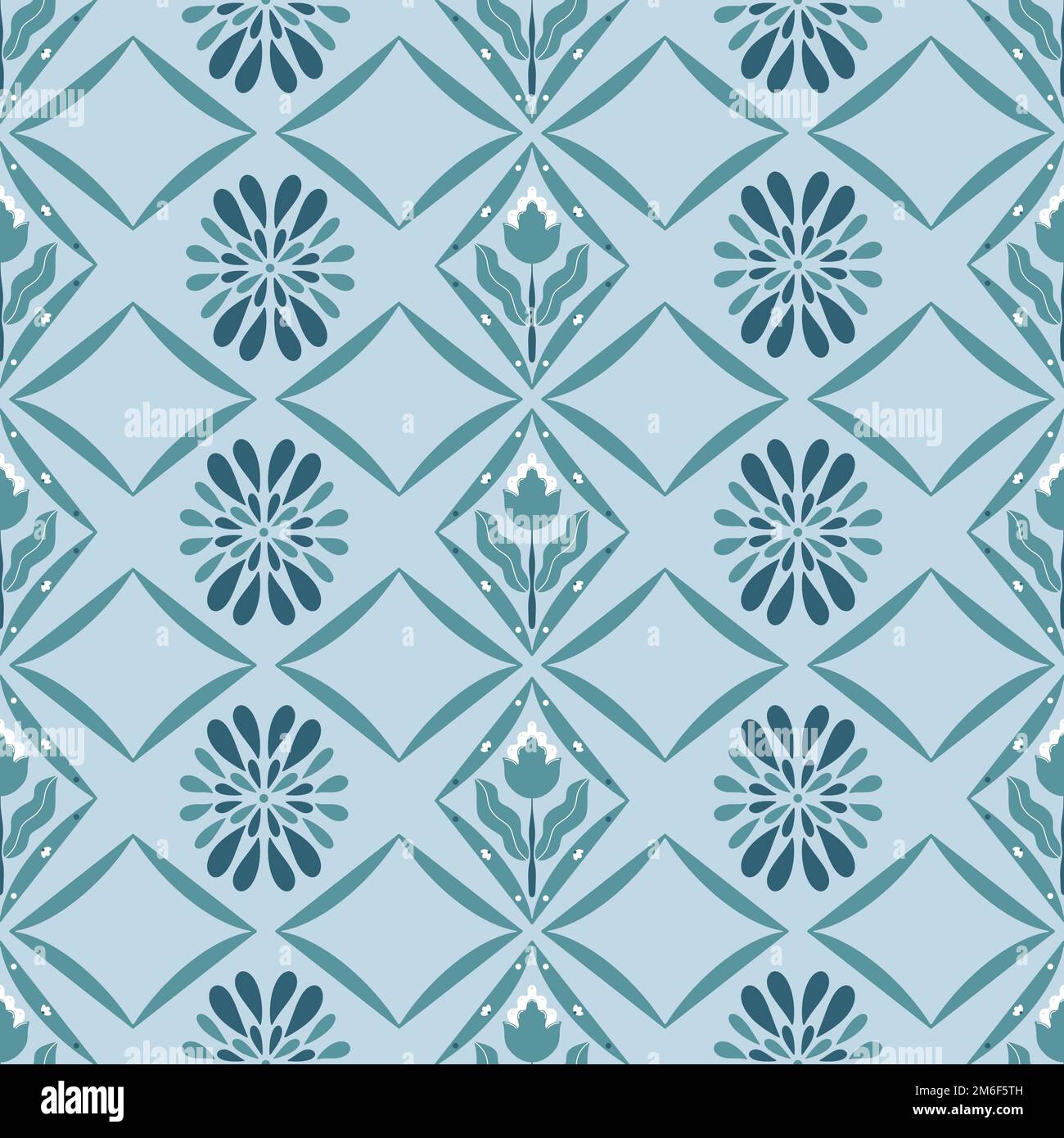 Flowers in abstract geometric shape on the light blue background ...