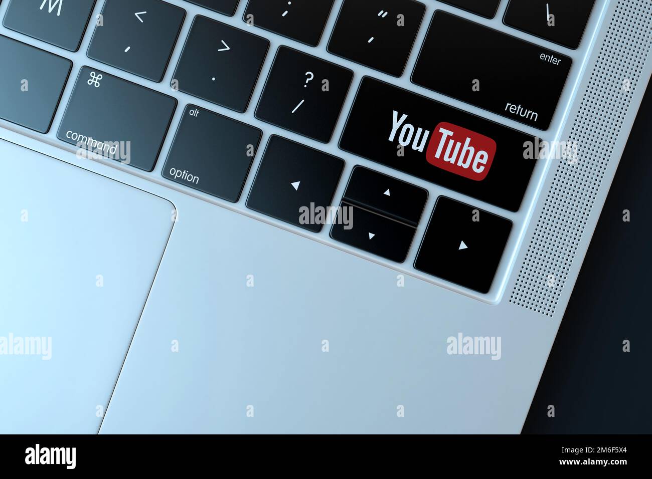 Youtube icon on laptop keyboard. Technology concept. 3D Rendering Stock ...