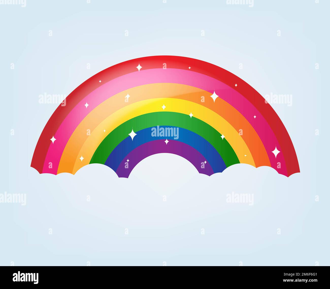 Cartoon Rainbow With Stars And Blue Background Stock Photo - Alamy
