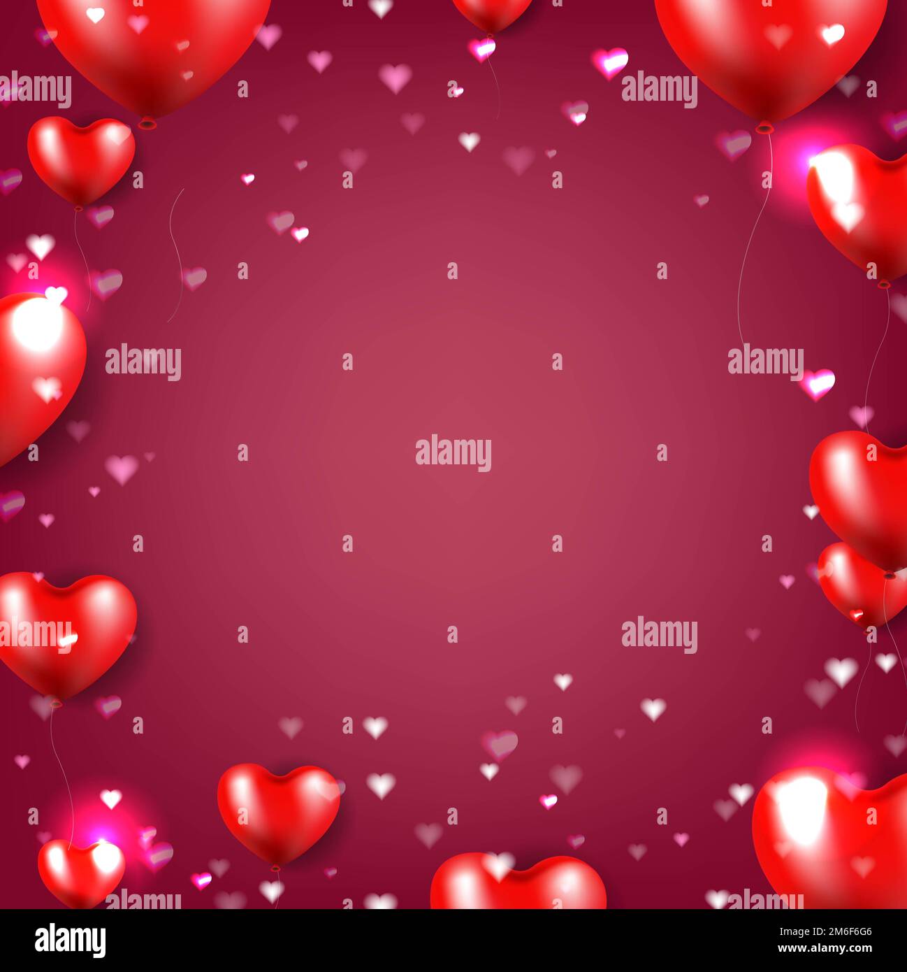Valentines Day Poster With Red Hearts Red Background Stock Photo - Alamy