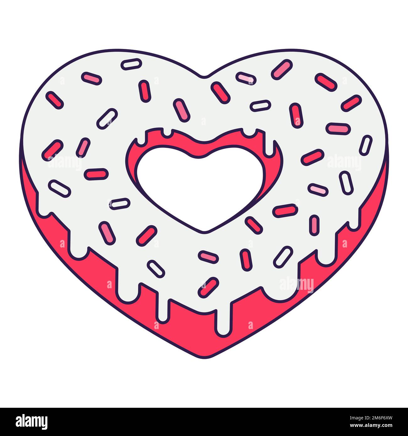 Retro Valentine Day icon donut heart of heart shape. Love symbol in the ...