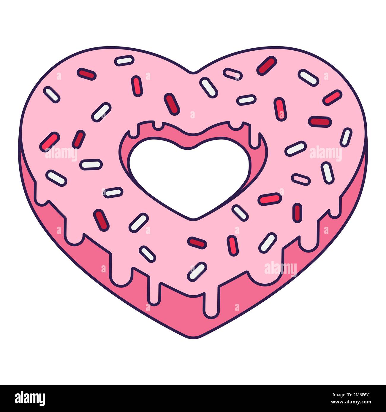Retro Valentine Day icon donut heart of heart shape. Love symbol in the ...