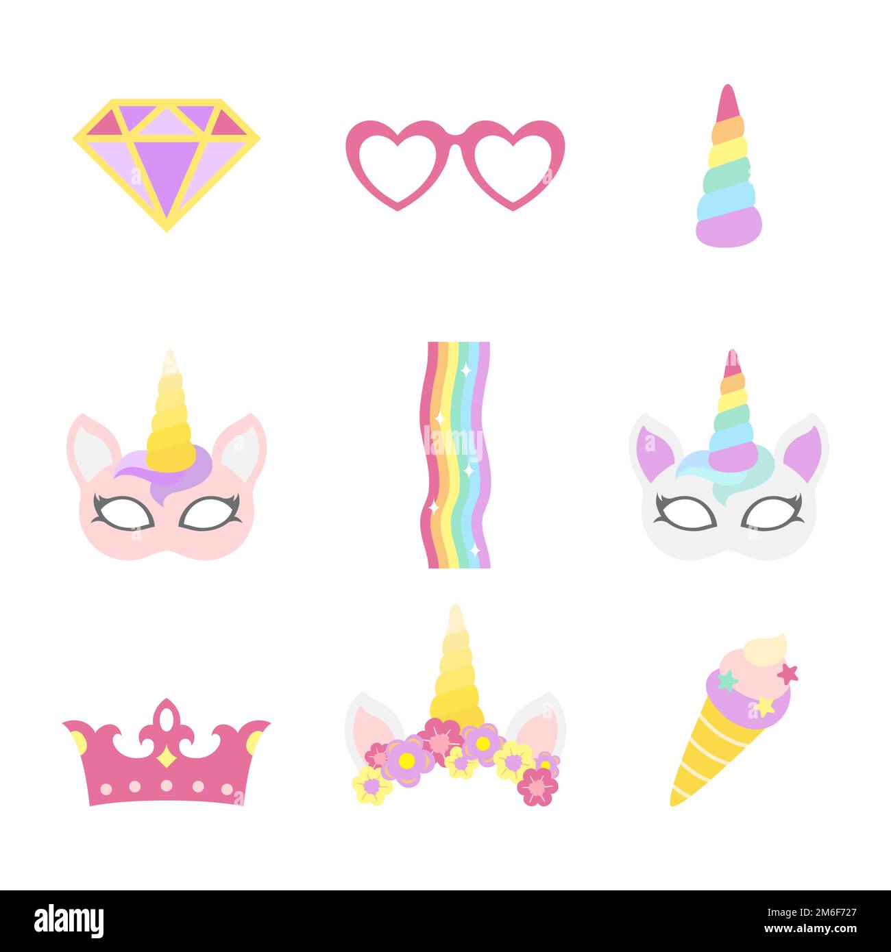 Cute unicorn photo booth party props vector Stock Vector Image & Art ...