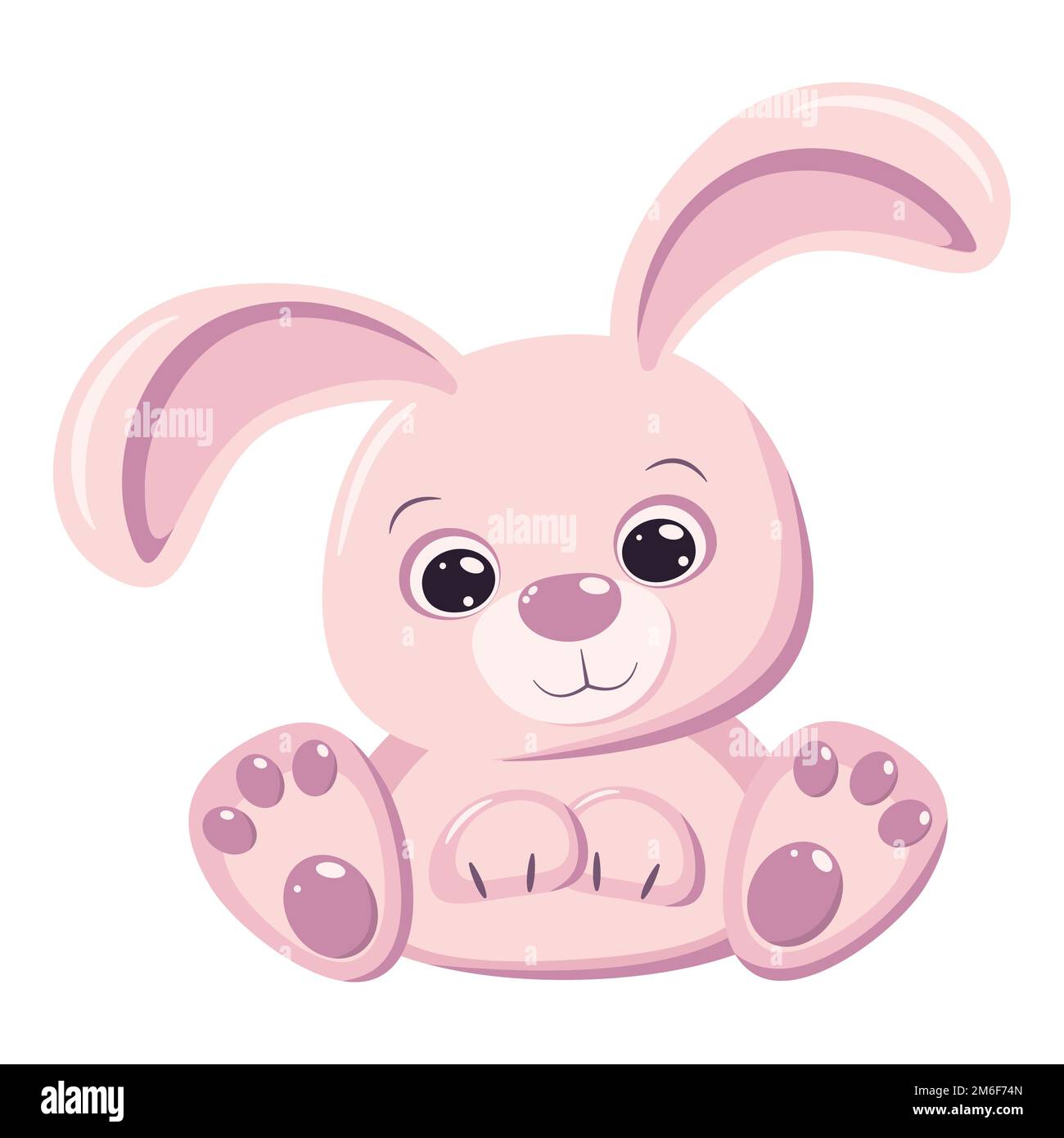 Cute pink rabbit isolated on white background. Greeting card Happy ...