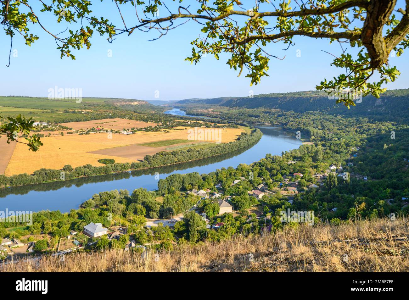 View to Dniester river from the top hill of Socola village, Moldova ...