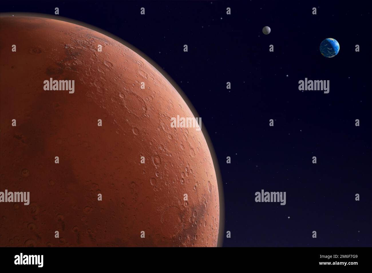 Mars, Earth and the Moon in space - 3d render - elements of this image ...