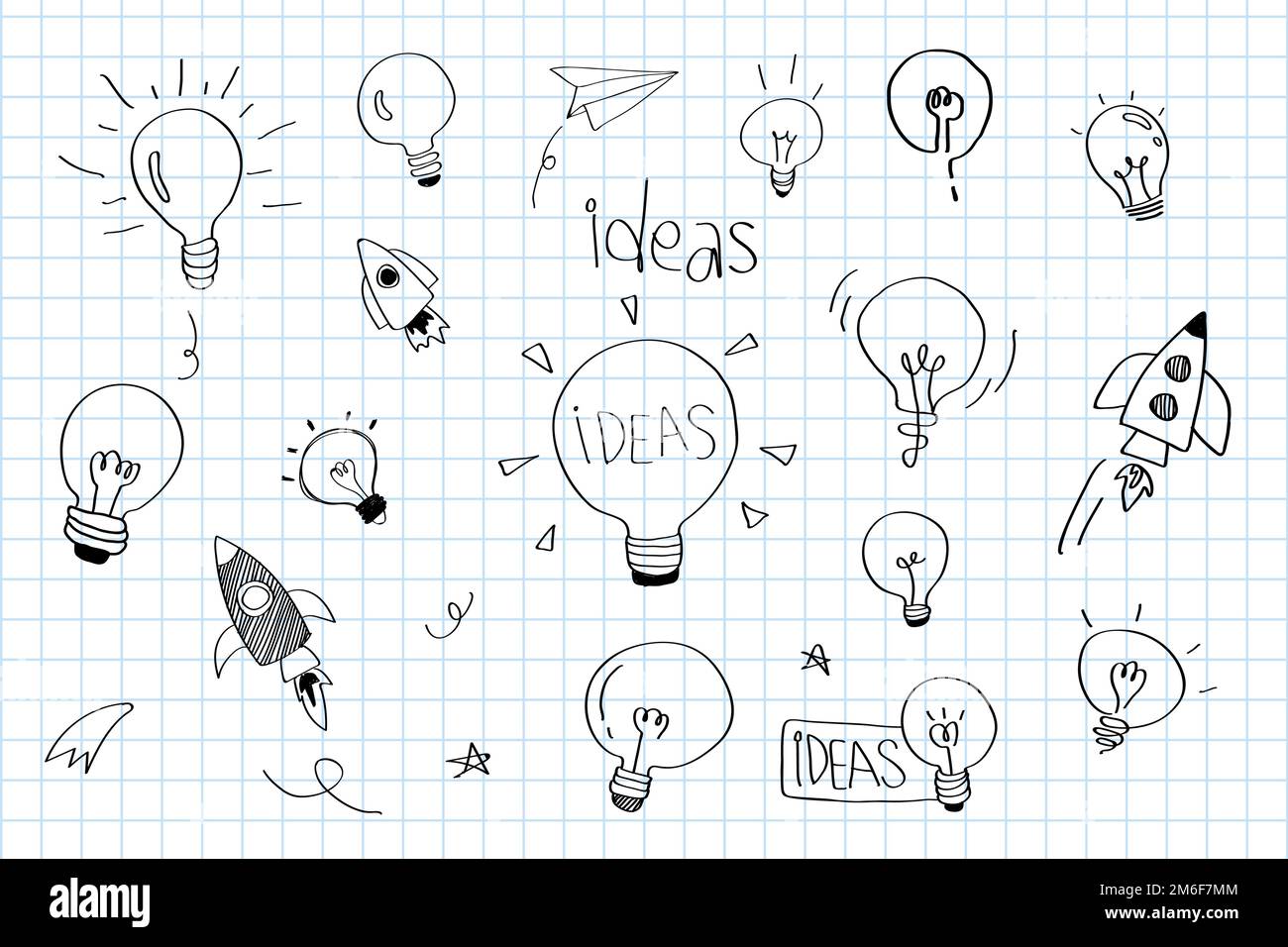 Creativity ideas light bulbs doodle collection vector Stock Vector ...