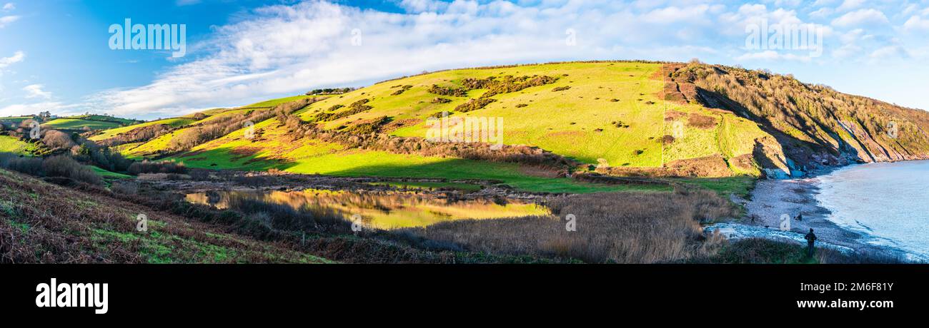 Fields and Farms over Man Sands from a drone, Brixham, Kingswear, Devon ...