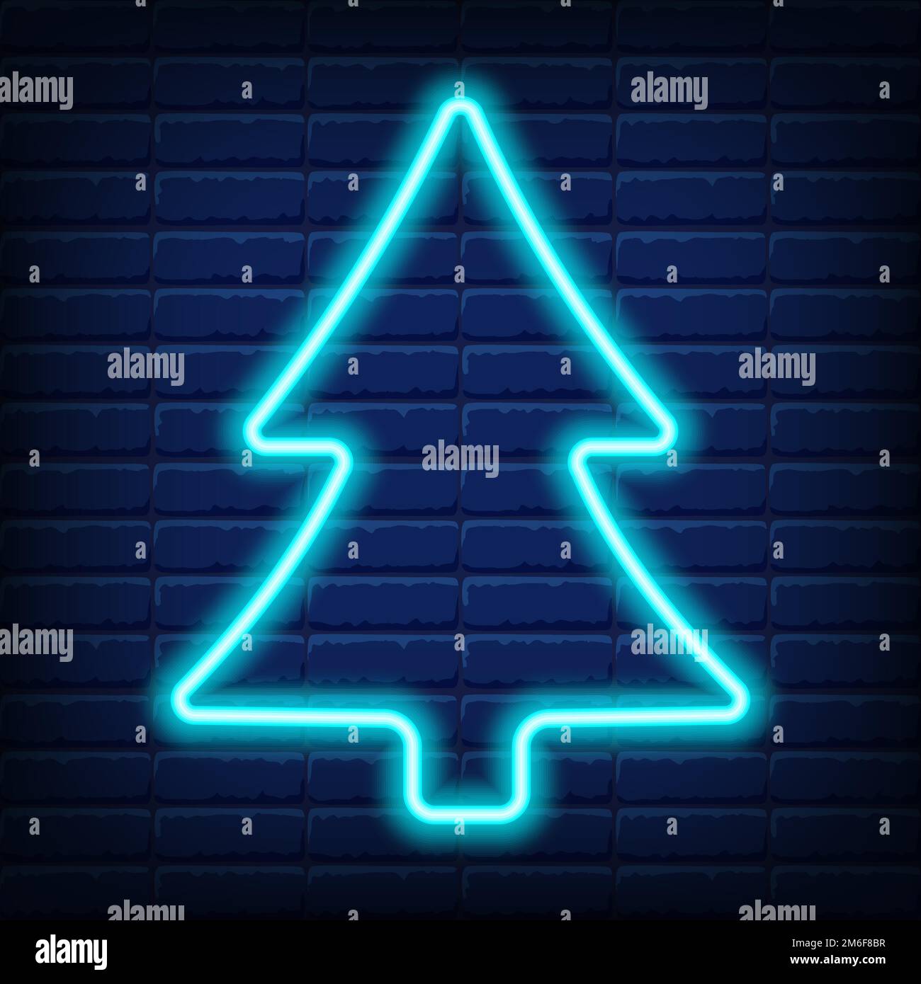 Christmas neon fir tree icon. Neon green Christmas tree shape on dark ...