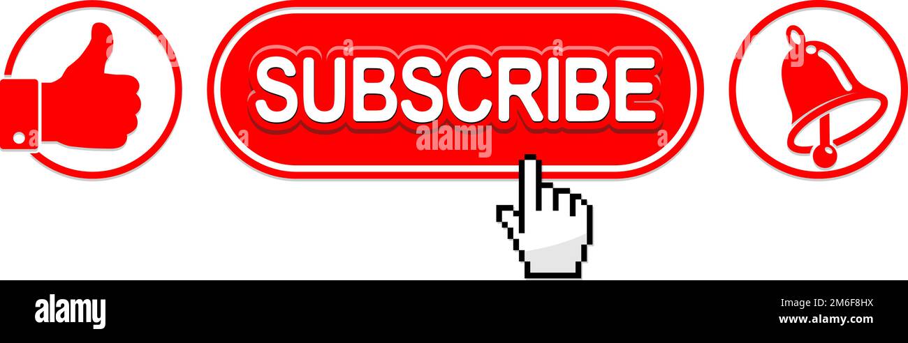 Like, subscribe, bell and hand cursor. Vector template for web on ...