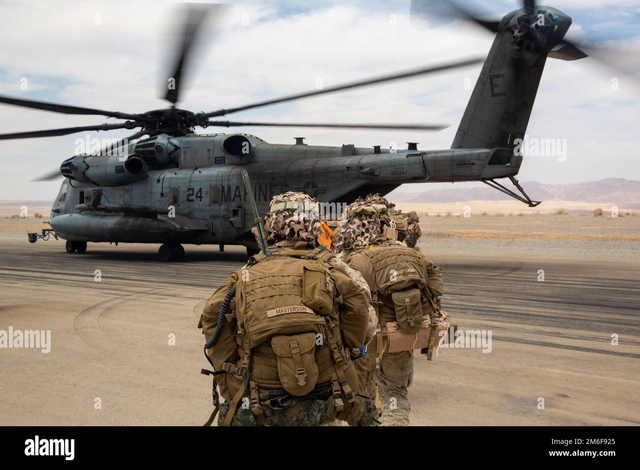 U.S. Marines with Marine Wing Support Squadron (MWSS) 273 board a CH ...