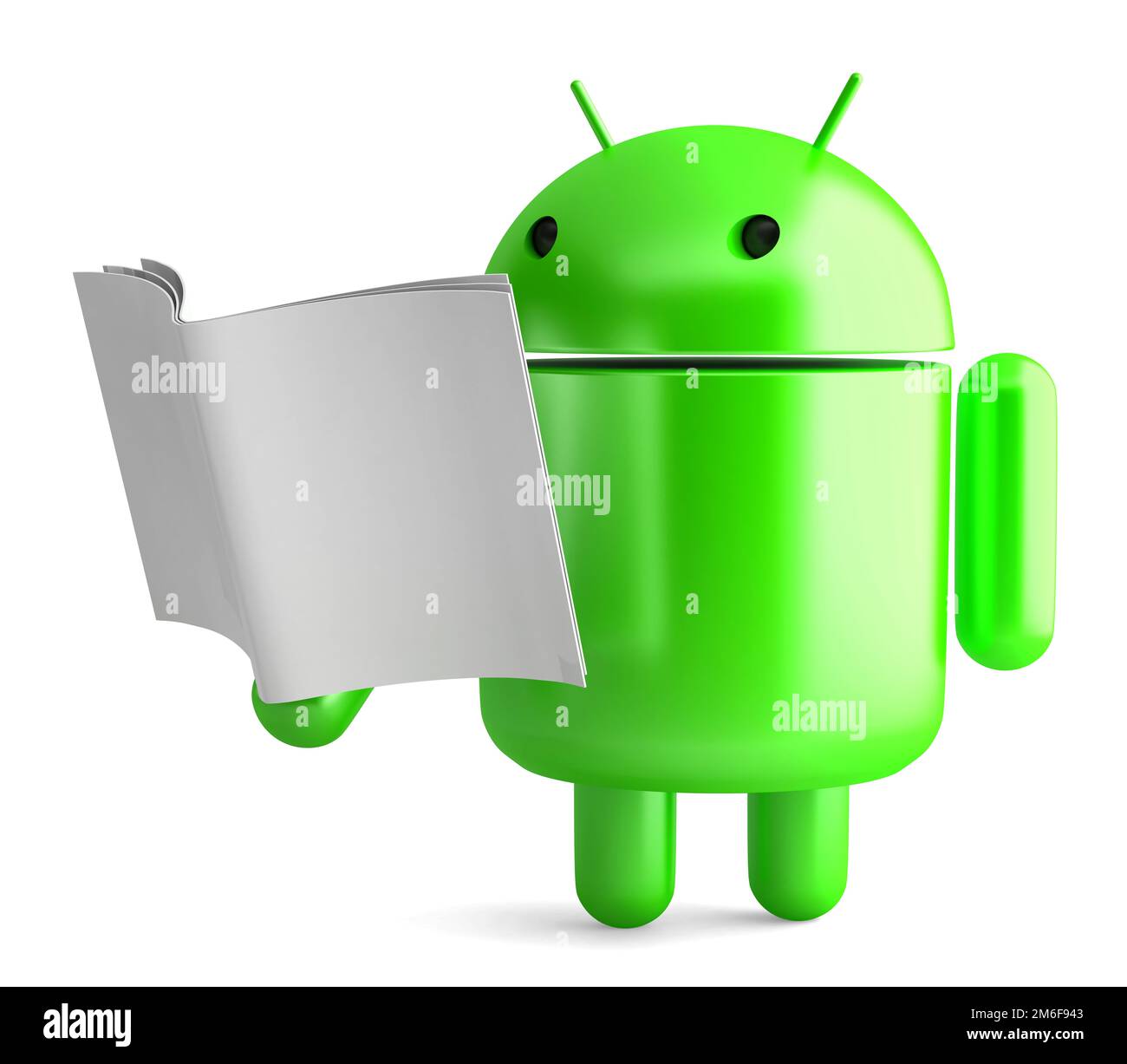 Android robot reading a book. 3D illustration. Isolated Stock Photo - Alamy
