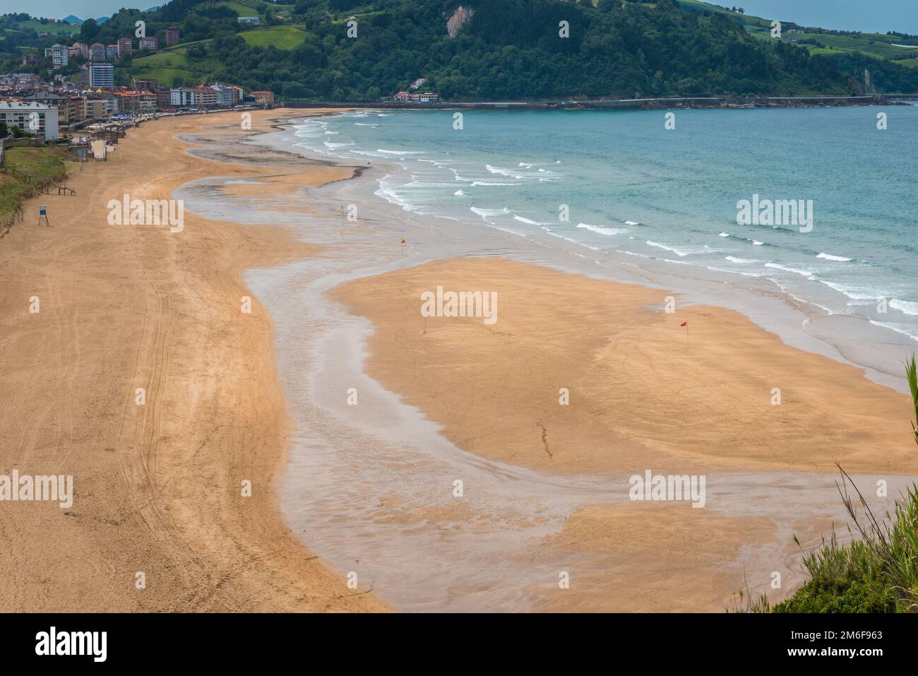 Aerial view to the Zarautz Beach, Basque Country, Spain on a beautiful ...