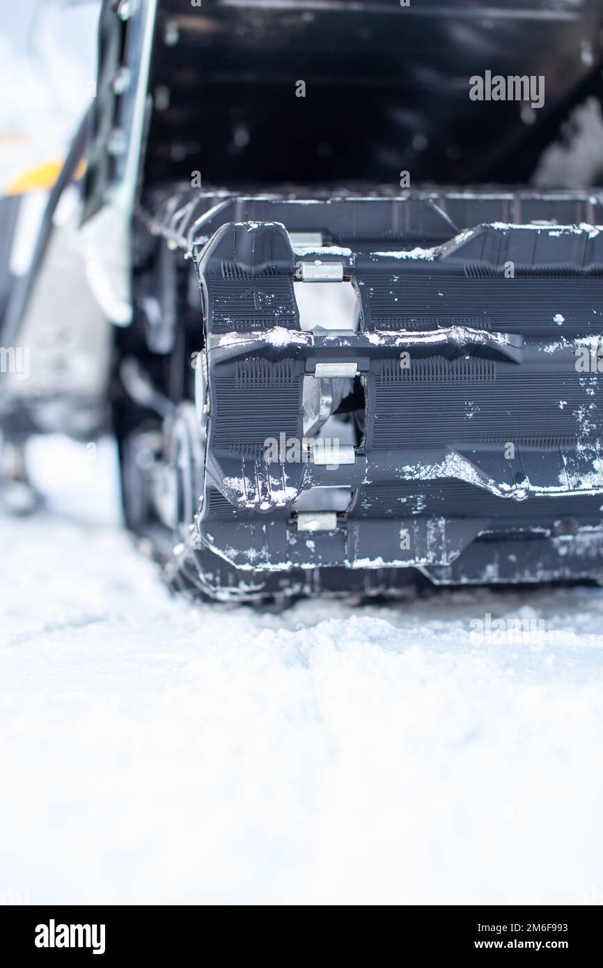 Rear suspension of a snowmobile in winter. Riding in the snow Stock ...