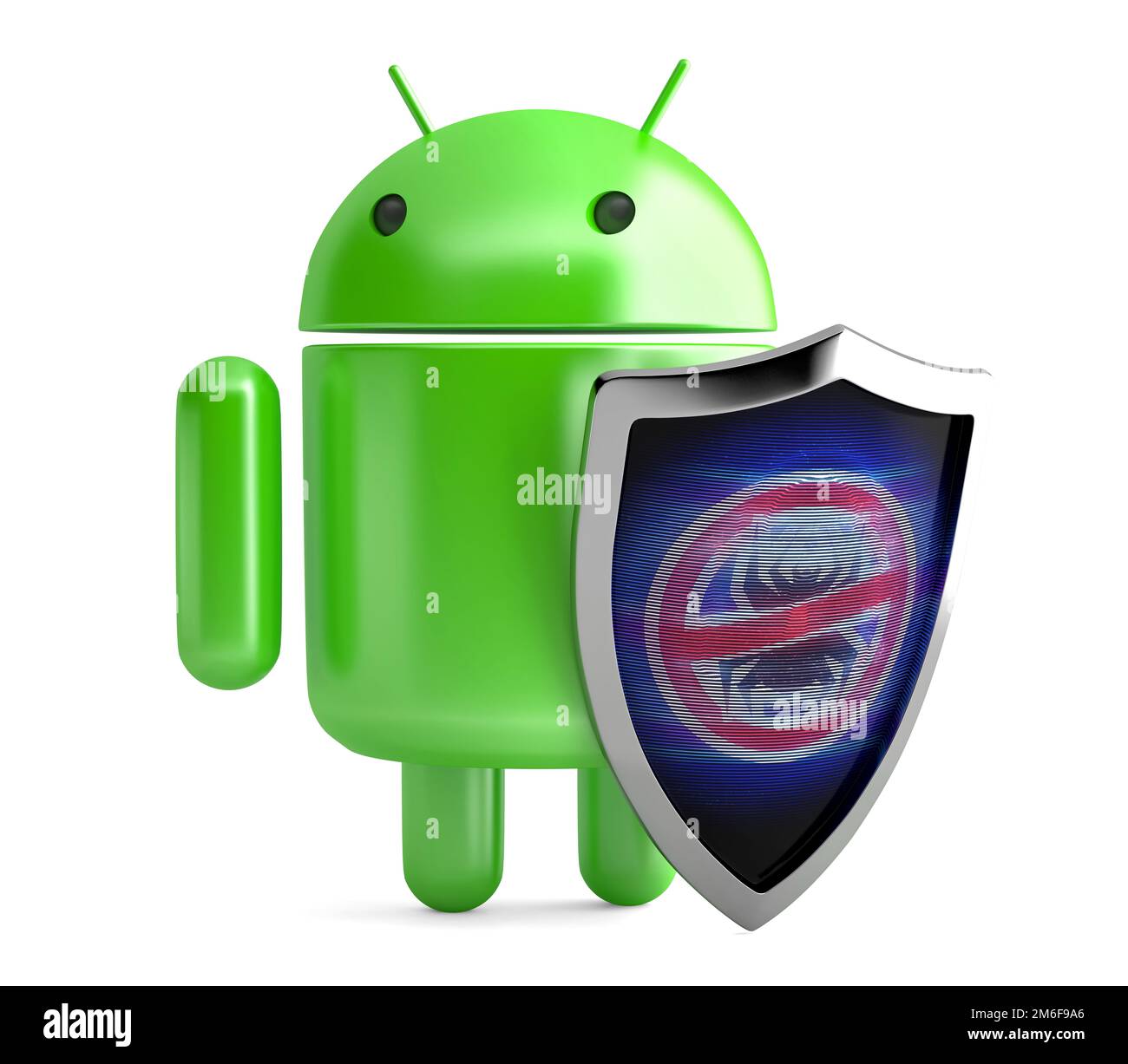 Android Robot with shield. 3D illustration. Isolated Stock Photo - Alamy