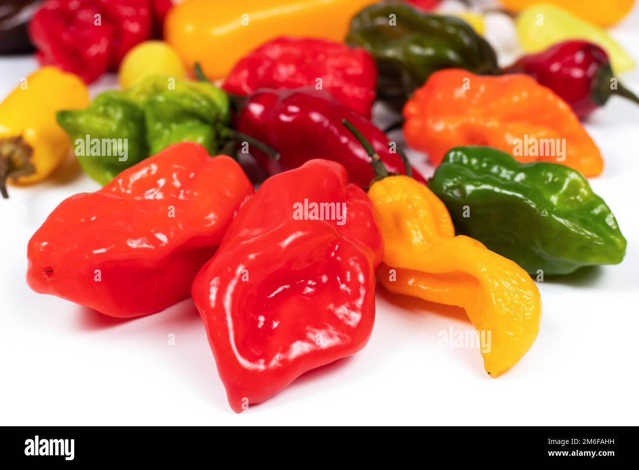 Colored Hot Peppers on a white background Stock Photo - Alamy