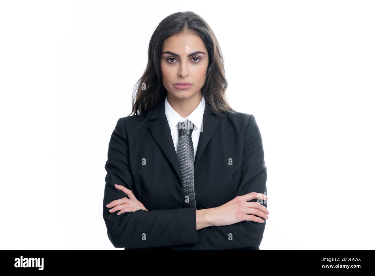 Portrait of business woman in suit crossed arms. Confidence ...