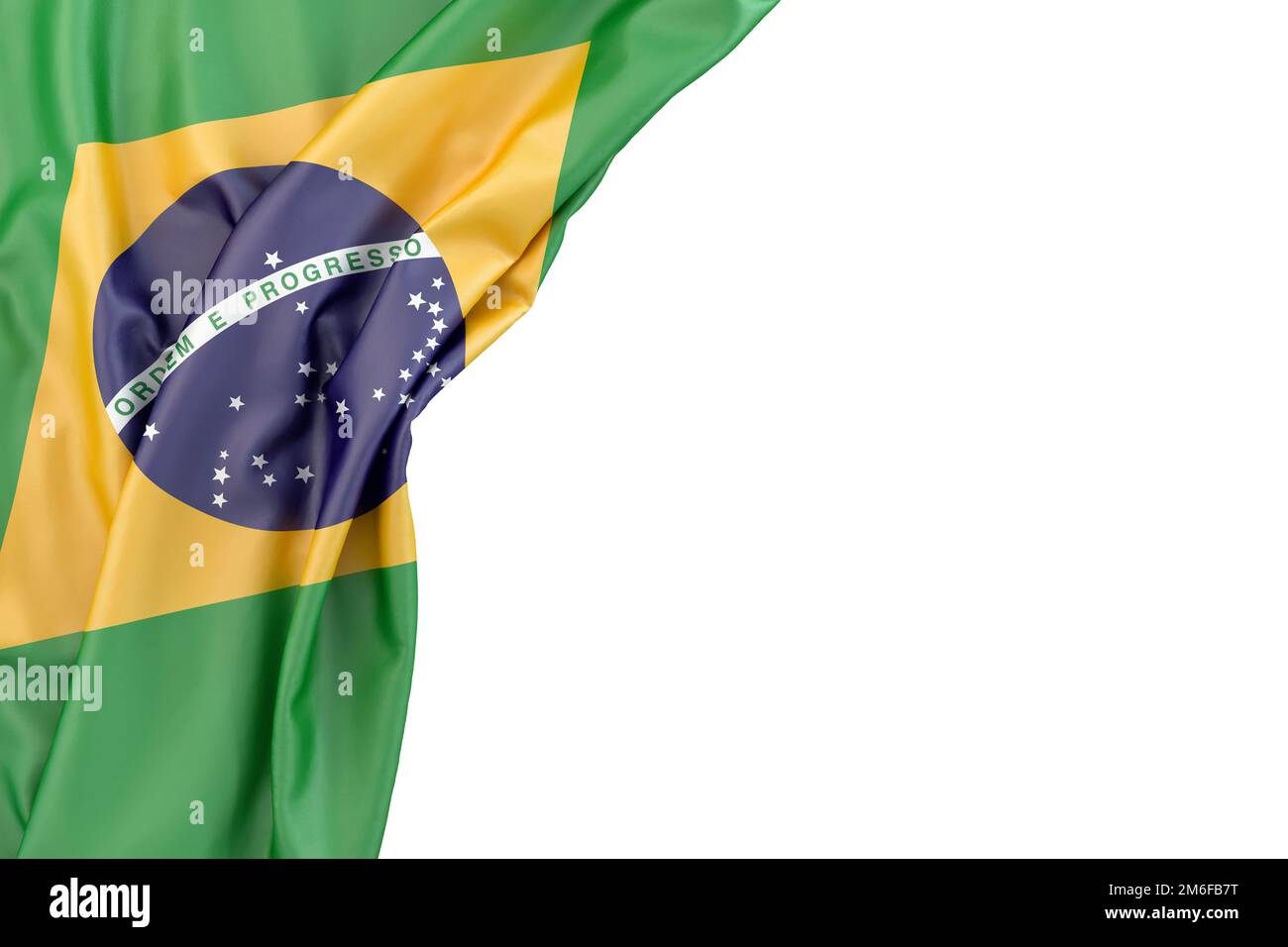 Flag of Brazil in the corner on white background. Isolated Stock Photo ...